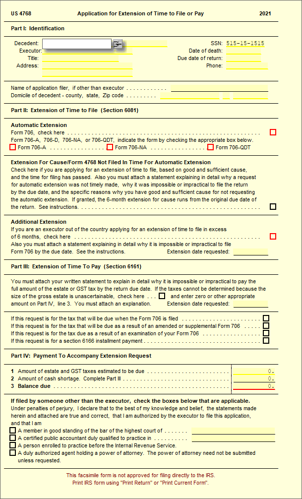 4768 - Application of Time to File or Pay (706) – UltimateTax Solution ...